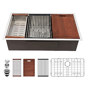 33 Undermount Kitchen Sink - Lordear 33 Inch Kitchen Sink 16 Gauge Stainless Steel Single Bowl Ledge Workstation Under Counter Kitchen Sink