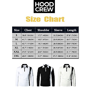 HOOD CREW Mens Long Sleeve Polo Shirts Fashion Color Block Zipper T shirts Yellow 3XL