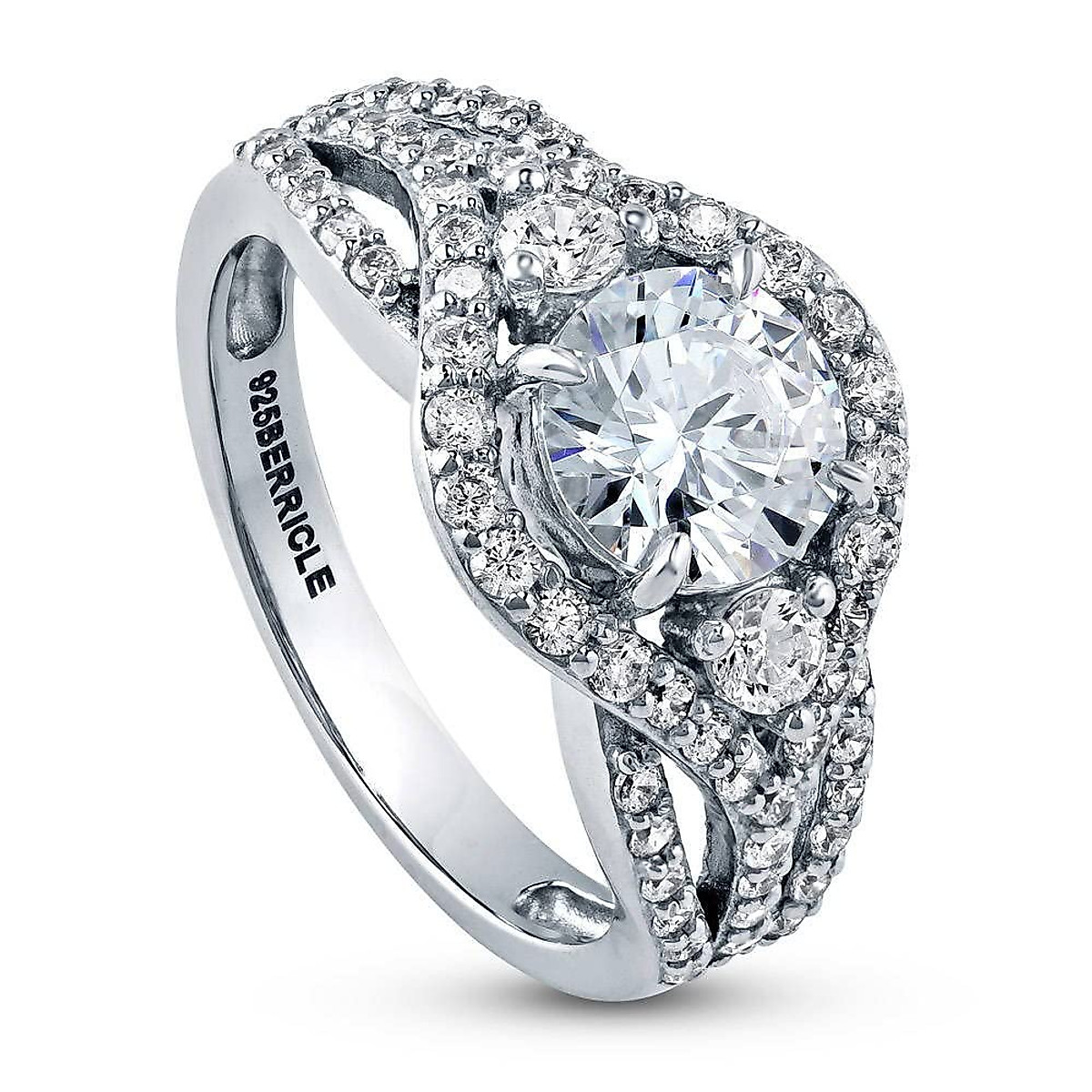 BERRICLE Sterling Silver 3-Stone Wedding Engagement Rings Round Cubic Zirconia CZ Ring for Women, Rhodium Plated Size 8