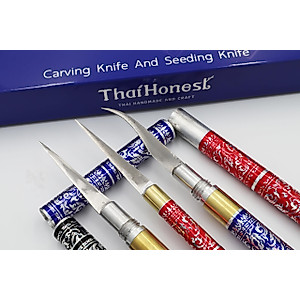 ThaiHonest SET 3 FRUIT AND SOAP CARVING KNIFE SEEDING KNIVES BRASS HANDMADE MULTICOLOR (Multicolor)