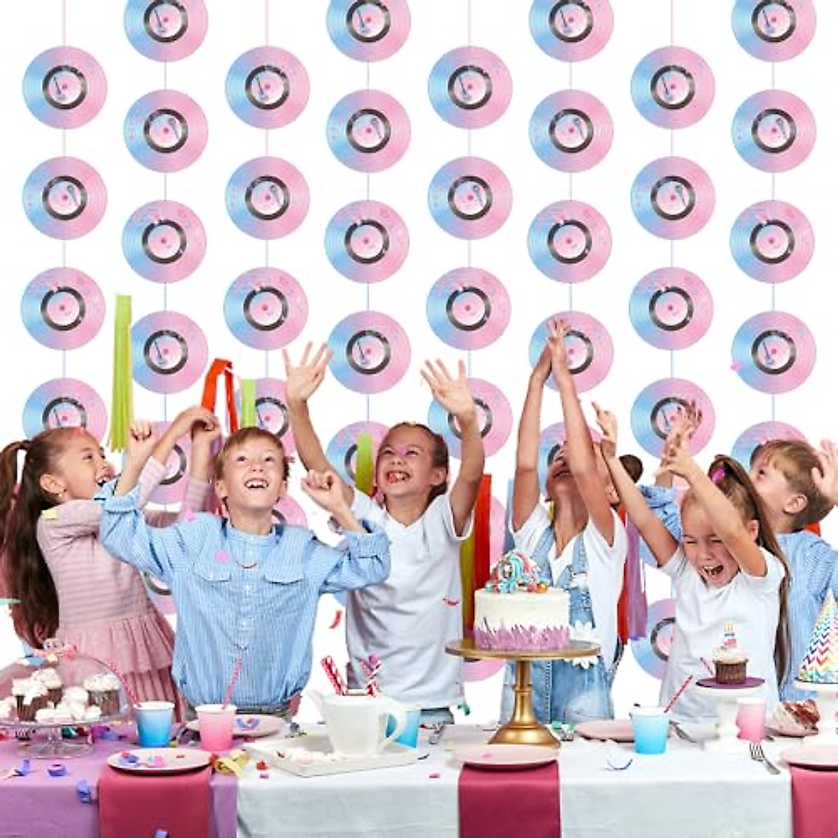 Cindeer 8 Pcs Rock and Roll Garlands Music Party Hanging Banner Vinyl Record Paper Cutouts Music Party Pink Decorations for Era Music Singer Party Fan Meetups Birthday Wedding Bachelor Bar Decorations