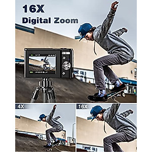 Digital Camera, Zostuic Autofocus 48MP Kids Camera with 32 GB Card 1080P Vlogging Camera with 16X Zoom, Compact Portable Mini Cameras for 4-15 Year Old Kids Children Teen Student Girls Boys(Black)