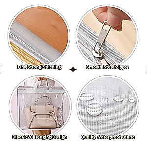 8 Pcs Purse Dust Bags For Storage, Clear Purse Organizer Storage For Closet, Handbag Organizer Storage For Closet, Hanging Bag Organizer With Zipper And Handles, S Hanging Hooks (L)