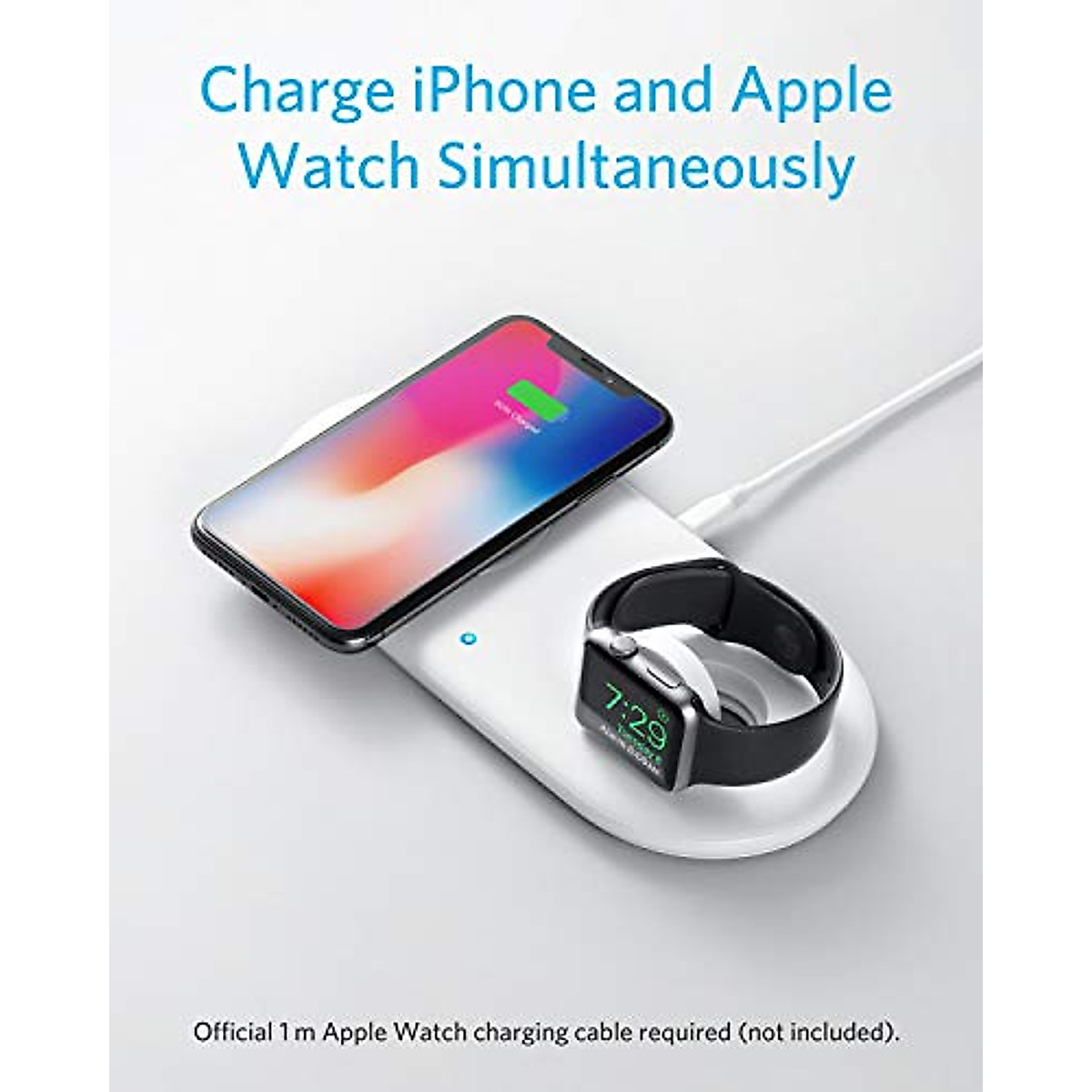 Anker Wireless Charging Station, 2 in 1 PowerWave+ Pad with Holder for Apple Watch 5/4/3/2, Wireless Charger for iPhone 13, 13 Pro, 13 Mini, 12, 12 Pro Max, 11, AirPods (No Apple Watch Charger)