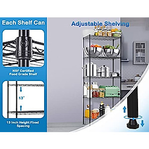 5-Shelf Metal Shelving Unit Height Adjustable Commercial Wire Shelving Rack with Leveling Feet 150Lb Capacity Per Shelf 24"x14"x60" Utility Storage Shelves for Kitchen Home Restaurant Pantry Office