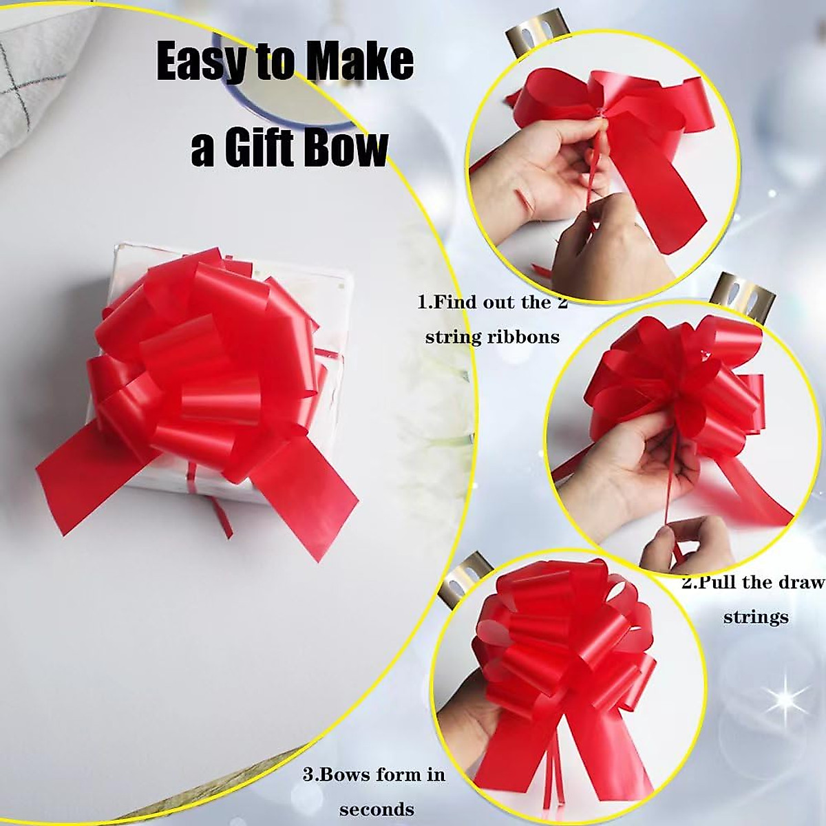 WDHHNP 6 PCS Pull Bows,6 inches Bow for Gift Wrapping, Gift Baskets, Christmas, Wedding, and Party Deco (red)