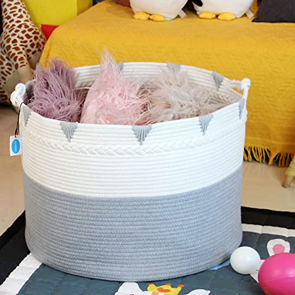Casaphoria XXXXLarge Cotton Rope Blanket Basket 22in x 22in x 16in Woven Laundry Hamper Laundry Baskets Storage Basket for Towel, Diaper, Laundry Basket（pack of 1）, Gray (MB2021046)