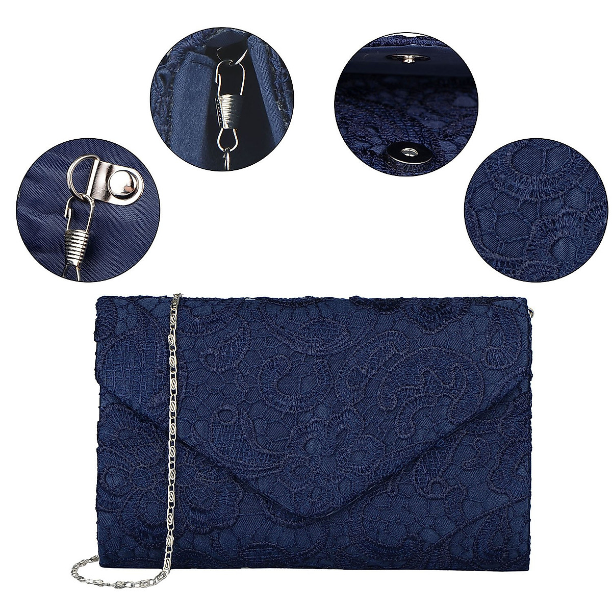 Baglamor Women's Elegant Floral Lace Envelope Clutch Evening Blue, Large