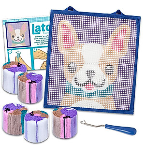 LatchKits – Puppy Latch Hook Kit – Easy-to-Learn Craft Project – No Sewing Or Cutting – for Ages 6+, Canvas, Multi