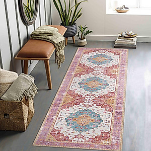 Poeti Washable Runner Rug 2x12, Non Slip Runners for Hallways, Ultra-Soft Carpet Runner Kitchen Runner Rug with Rubber Backing, Laundry Room Rug (Pink)