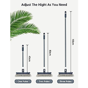 MEXERRIS Floor Scrub Brush with Long Handle - Stiff Carpet Deck Brush 2 in 1 Floor Scrubber Cleaning Grout Brush for Tile, Bathroom, Shower, Sink, Bathtub, and Kitchen Surface - Gray