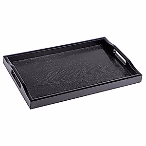 MDLUU Plastic Serving Tray, Ottoman Tray with Cutout Handles, Rectangle Butler Tray for Breakfast in Bed, Coffee Table Decor, Party (Black)