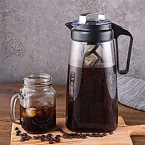 Sivaphe 2 Quart Cold Brewer Coffee Maker Deluxe Patented Manual Iced Loose-Tea Method 64oz Leak Proof Coffee Pitcher with 2 Removable Finish-Mesh Filters