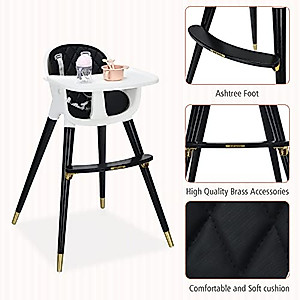 INFANS 3 in 1 Wooden High Chair for Kids and Toddlers, Modern Convertible Design with Removable Tray, Detachable Cushion, Adjustable Legs, 5-Point Harness, Footrest, Dinning Seat for Infant Girl Boy