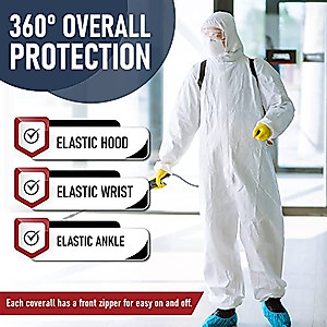 Medical Nation Hazmat Suits | 10 Pack, Extra Large | Disposable Protective Coveralls, Heavy Duty Full Body Painters Suit for Men & Women with Hood, Sleeves, Zipper - Breathable & Water Resistant - XL