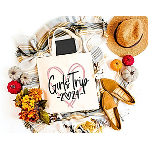 GXVUIS Canvas Tote Bag for Women Aesthetic Girls Trip Love 2024 Reusable Shoulder Bags for Shopping Beach Gift for Friend White