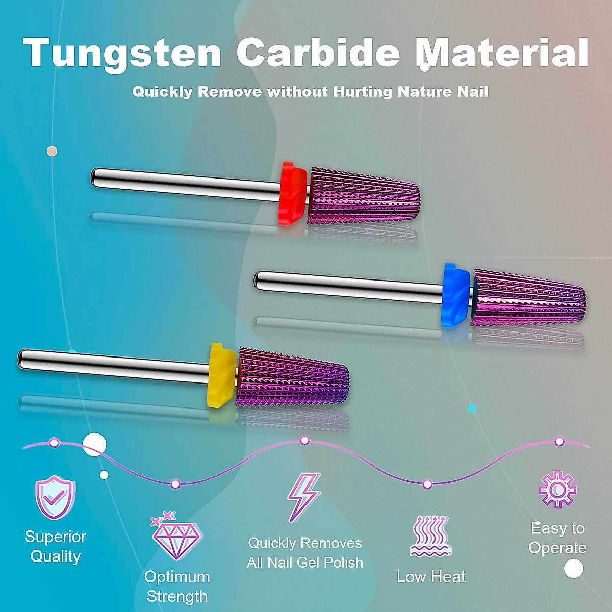 3Pcs Carbide 5 in 1 Nail Drill Bit Set- Two Way Rotate Use for Both Left and Right Handed- XF， F， M 3/32 Inches Brocas Para Drill Nails for Acrylic Nail Gel Fast Remove