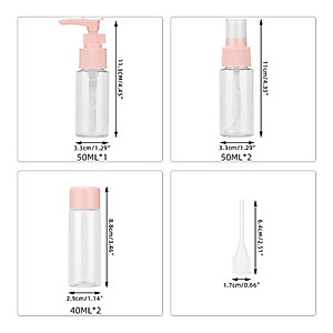 7 Piece Set 50ml Empty Plastic Travel Bottles Containers, Plastic Bottle Squeezed Transparent Sub Bottle Makeup Split Refillable Travel Size Bottles, Carry-On Set for Women/Men (Pink, One Size)