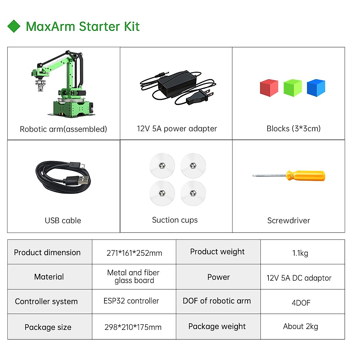 Robotic Arm Kit, MaxArm by ESP32 Open Source Smart Robot Arm with Bus Servo, Suction Nozzle, Wireless Contorll, Support Python & Arduino Programming STEM Science Education (Assembled)