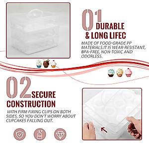 LEPump Cupcake Carrier, 3-Tiers Cupcake Containers, Holds 36 Cupcakes or 3 Large Cakes, Cupcake Holder, Cupcake Box with Lid and Handle (White, Basic)
