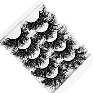 Gmagictobo False Eyelashes 25MM Lashes Fluffy Long Dramatic Faux 3D Mink Lashes Pack Thick Volume Criss-Crossed Soft False Lashes 5 Pairs Multipack