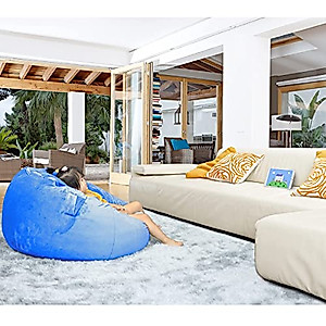 Bean Bag Chair Cover, Stuffed Animal Storage, Plush Toys Organizer Holder, Beanbag Chairs Cover for Kids Teans and Adults Super Soft and Comfortable Fabric X-Large with Handle and Zipper -Round Blue