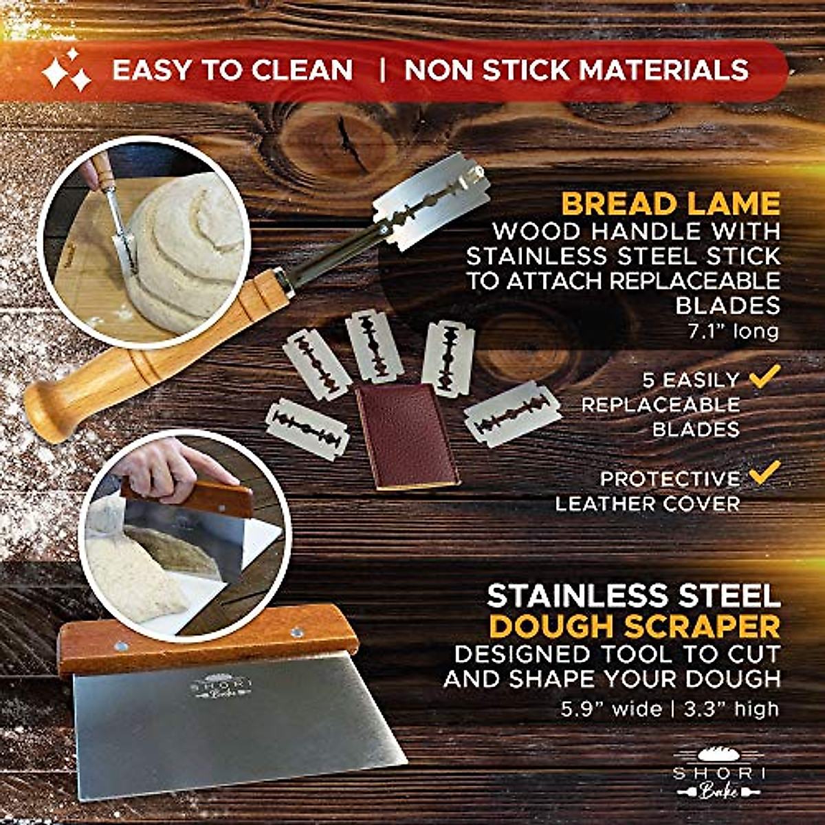 Shori Bake Bread Banneton Proofing Basket Set of 2 Round 9 Inch & 9.6 Inch Oval + Sourdough Bread Making Tools Kit, Baking Gifts for Bakers, Liner, Bread Lame, Bowl & Dough Scraper, Danish Dough Whisk