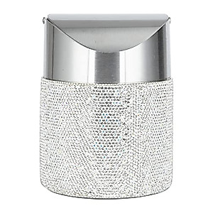 KEYPOWER Bling Rhinestone Mini Trash Can Tiny Waste Can with Swing Lid Stainless Steel,Suitable for Countertop,Car,Table Desk(White)