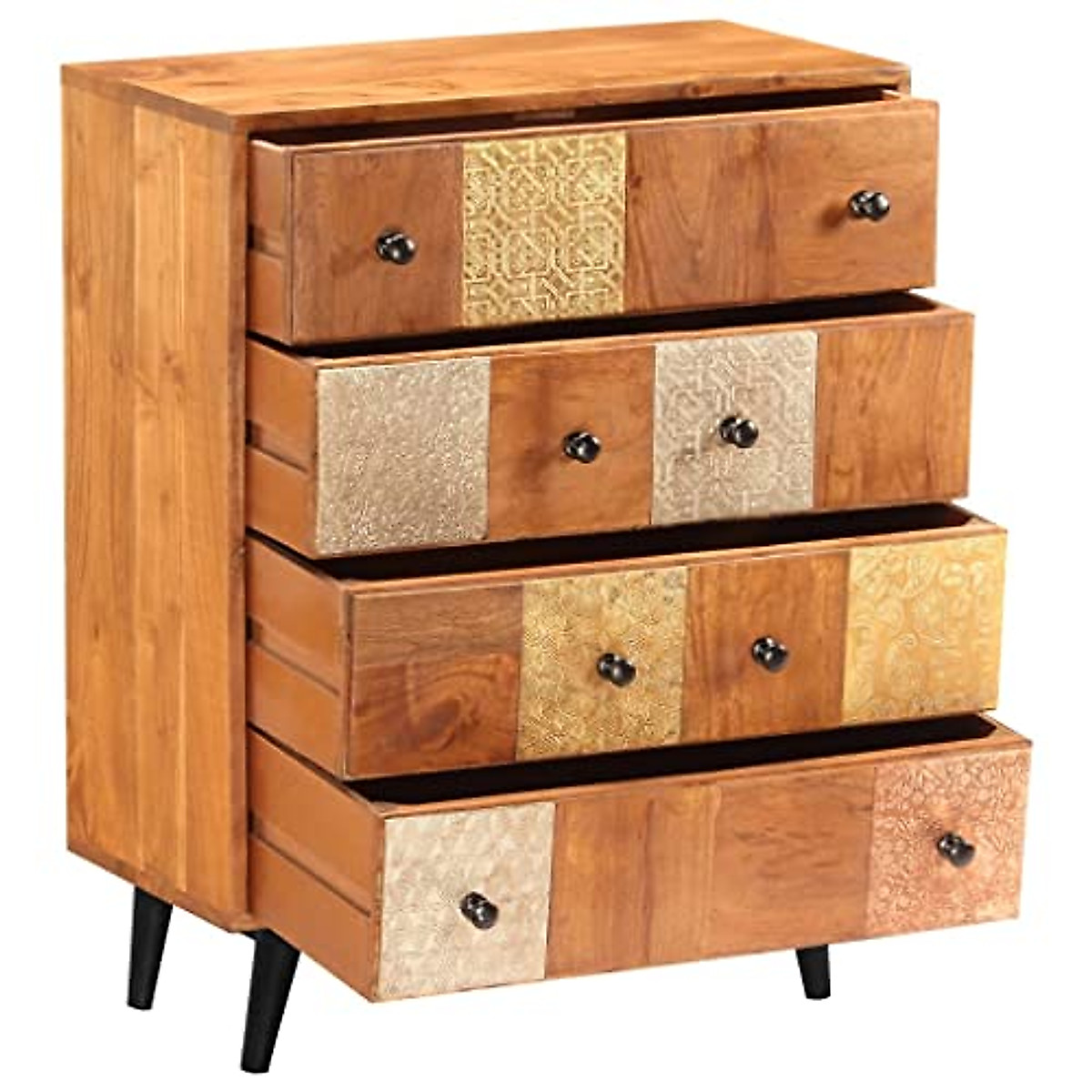 vidaXL Solid Acacia Wood Chest of Drawers Sturdy Sleek Honey Finish Metal Legs Sideboard Storage Cabinet Home Furniture