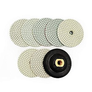 BGTEC 4" Wet Diamond Polishing Pads Set,7 Pieces Pads plus Rubber Hook and Loop Backing Pad for Marble Stone Quartz Tiles