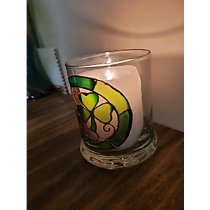 Green Shamrock Four Leaf Clover Hand Painted Stained Glass Candle Holder St Patrick's Day Decor