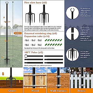 Mutovlin 2 Pack String Light Poles,10 Ft Light Poles for Outside String Lights,Outdoor Light Poles with Fork,Metal Poles Stand for Patio Deck Backyard