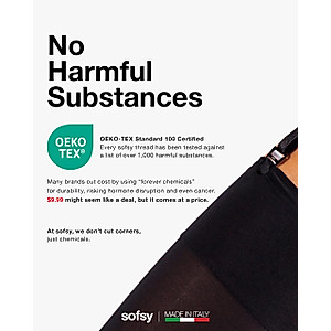 sofsy 60 Denier Black Stockings for Women's Garter Belt [Made in Italy] Ultra-Soft, Durable Opaque Thigh Highs for Evening Wear - Large