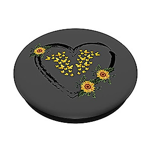 Yellow Butterflies With Sunflower Heart On Gray Background PopSockets Swappable PopGrip