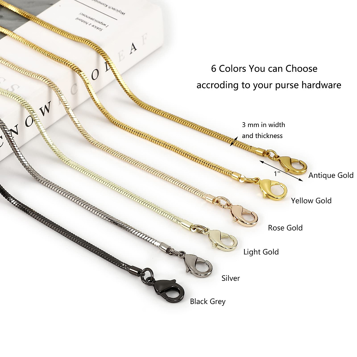 Small Square Copper Purse Shoulder Cross Body Handbag Bag Chains Strap Replacement(Silver, 47'')