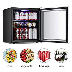 Kismile 1.6 Cu.ft Beverage Refrigerator and Cooler,60 Can Mini Fridge with Glass Door for Soda Beer or Wine,Small Drink Cooler Dispenser Counter Top Refrigerator for Home,Office,or Bar (Transparent)