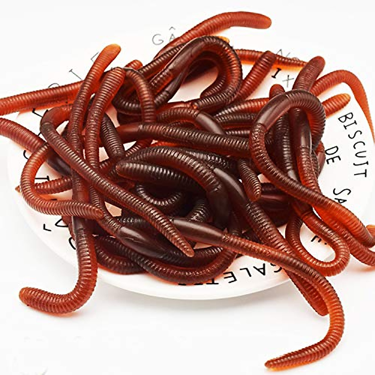 Cotiny 60 Pieces Fake Earthworm Faux Trick Toy Plastic Soft Stretchy Realistic Earthworms Simulated Fishing Lures Baits for Halloween Decoration