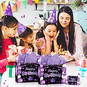 Purple Birthday Gift Bag, Large Purple and Black Happy Birthday Gift Bag with Card and Purple Tissue Paper for Girls Women Anniversary Birthday Party Favors Kids Adults Goodie Wrapping Bag Supplies