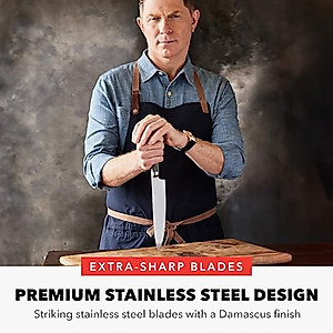 GreenPan x Bobby Flay 13 Piece Stainless Steel Cutlery Kitchen Knife Block Set, Premium Stainless Steel Blades, Acacia Wood Knife Block, Hand Finished Wood Handle, Damascus Steel Design