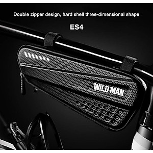 WILD MAN 1.2L Rainproof Hard Shell Bike Saddle Bag for Bicycle Triangle Frame Under Seat for Road Mountain Cycling (Black,ES4)