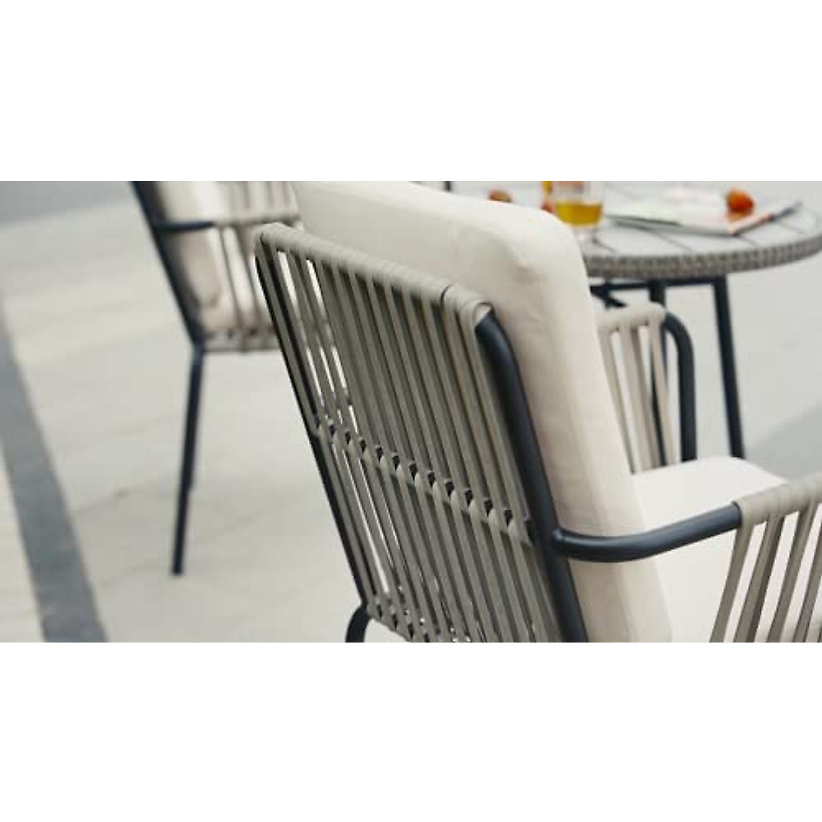 YITAHOME Outdoor Dining Chair Set of 2, All-Weather Rope & Rattan Woven Chairs, Indoor-Outdoor Armchair Seating for Patio, Backyard, Poolside, Balcony - Grey Rattan & Beige Cushion