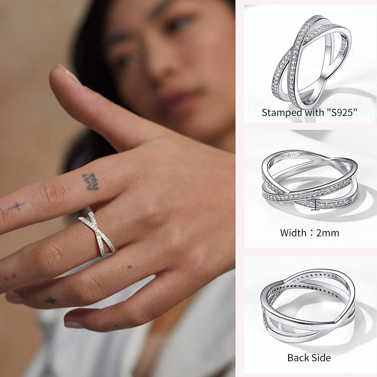 ChicSilver 925 Sterling Silver Criss Cross X Ring CZ Cubic Zirconia Eternity Engagement Wedding Band for Women Size 6