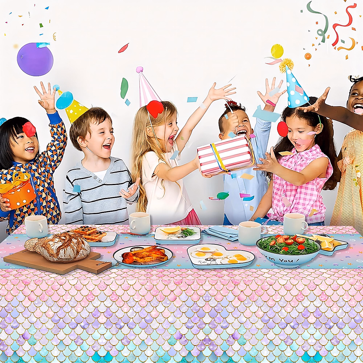 JQSSHXB Mermaid Birthday Tablecloth 3 Pack Mermaid Table Cloths Disposable Plastic Mermaid Birthday Decorations for Party Kids Girls Baby Shower Themed Mermaid Birthday Party Favors (Fish Scale)