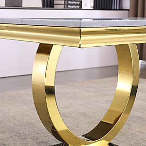 SSLine Modern White Faux Marble End Table Luxury Square Sofa Side Table with Gold Pedestal Base Mid-Century Elegant Bedside Table w/Mirrored Stainless Steel Frame Legs for Living Room Bedroom