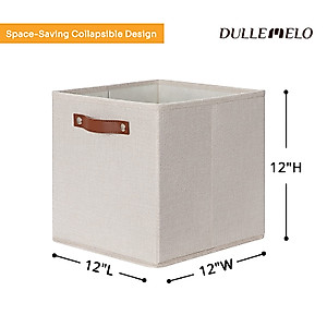 DULLEMELO 12inch Cube Storage Baskets for Shelves Closet Storage,Sturdy Home Organization Bins for Gifts Empty,Foldable Fabric Storage Cubes Baskets for Nursery Toys Clothes Storage(Beige-4 Pack)