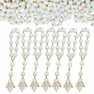 Awtilife 30 Pc San Joaquin Creations Ivory Color and 30 Organza Gift Bags Baptism Favors with Angels Mini Rosaries Gold Plated for Christening Favors Baby Shower