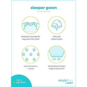 Simple Joys by Carter's Baby Girls' Cotton Sleeper Gown, Pack of 3, Pink/Mint Green/White, 0-3 Months