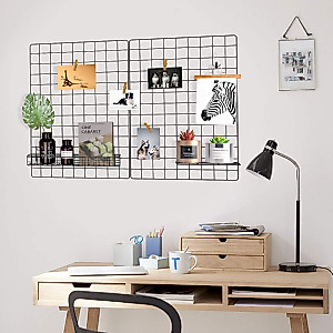 Pulatree Grid Photo Wall(Set of 2), Grid Wall Decorative Iron Rack Clip Photograph Wall Hanging Picture Wall, Ins Art Display Wall Grid 2 Packs 25.6 x17.7inch (Black)