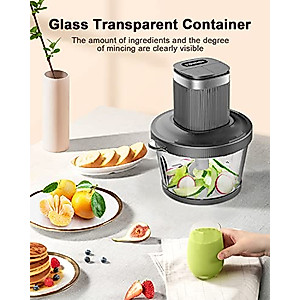 Food Processor, VASTELLE Electric Food Chopper for Meat, Vegetables, Fruits and Nuts, 8 Cup Glass Bowl Food Grinder with 2 Speed, Grey