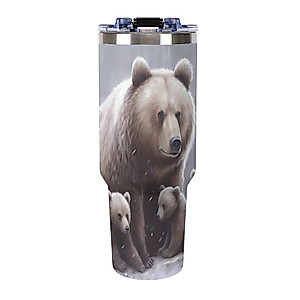 Bear Mama Little Winter Day 40 Oz Stainless Steel Cup Travel Tumbler with Handle and Straw Lightweight Coffee Mug for Home Office